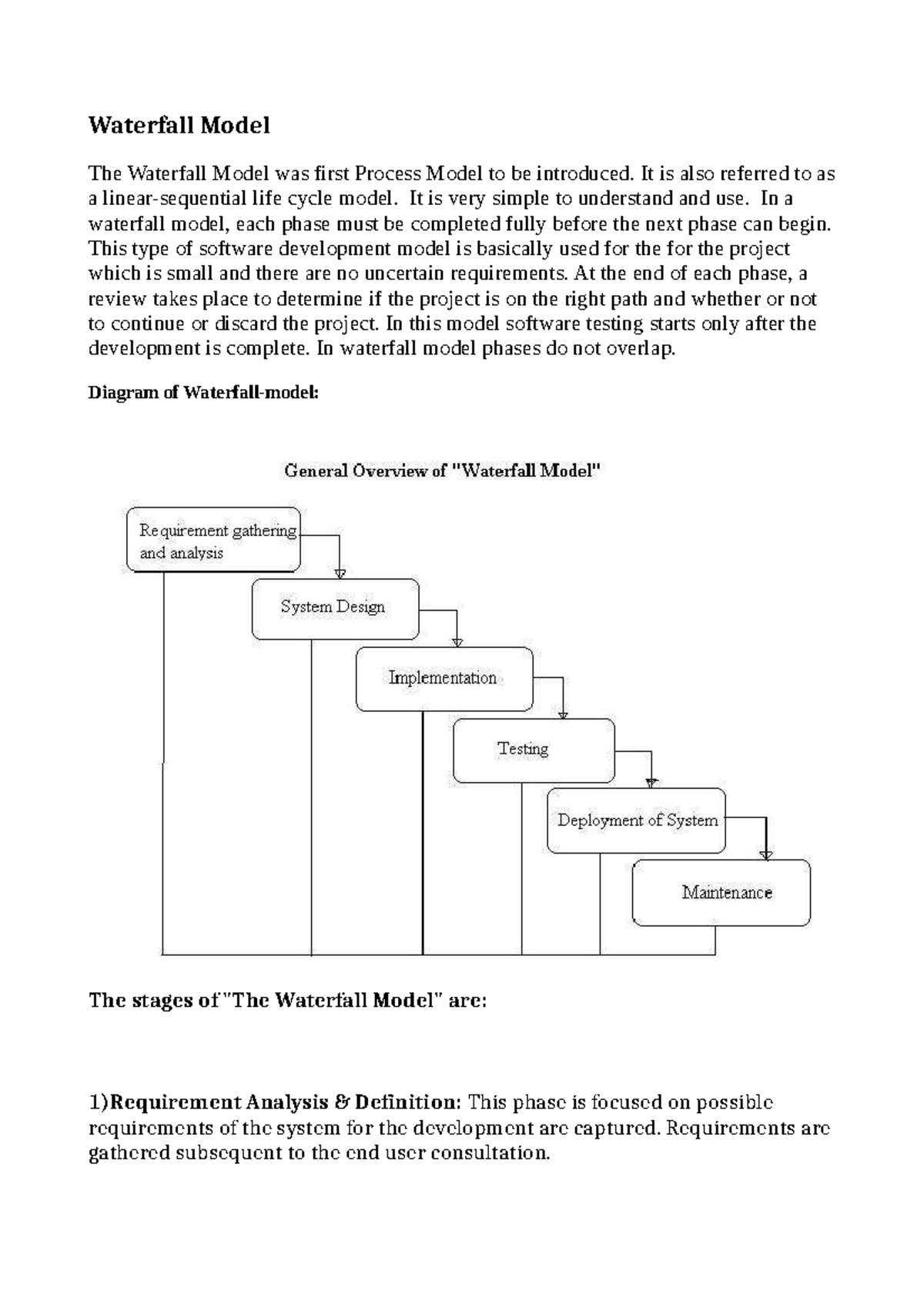 Waterfall Model Overview and Analysis: Characteristics and Phases - Studocu