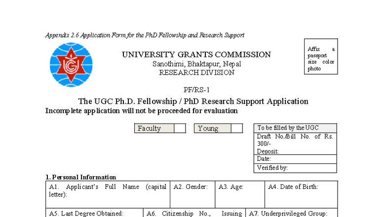 UGC PhD Fellowship Application Form and Research Support Guide - Studocu