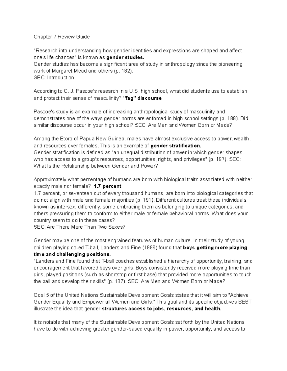 Chapter 7 Gender Studies Review Questions and Key Concepts - Studocu