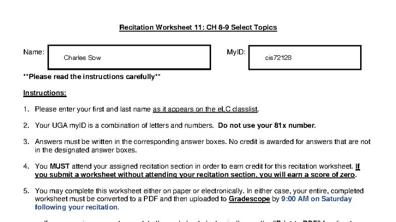 CHEM 2211 Recitation Worksheet 11: Chapters 8 & 9 Instructions - Studocu