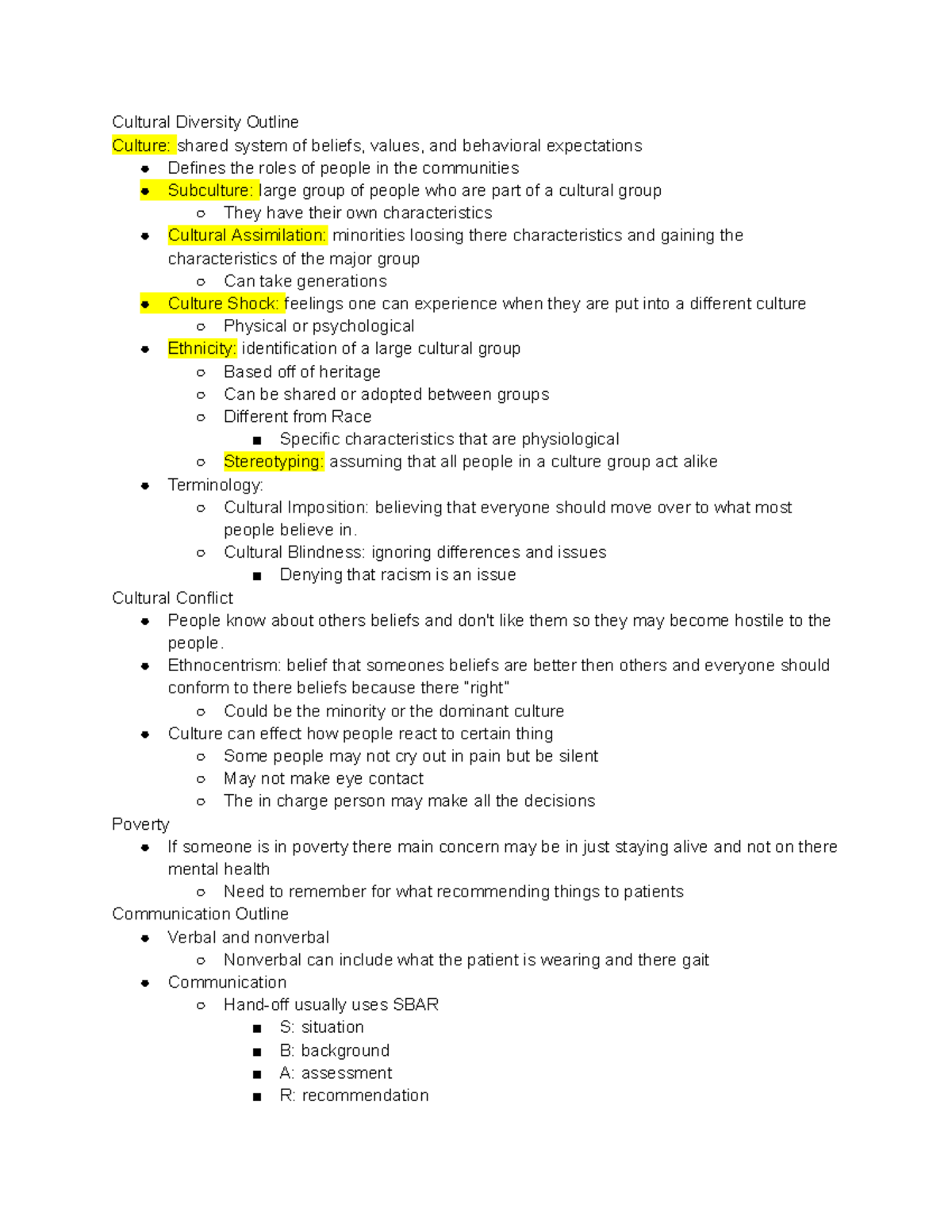 Culture and Communication Outline - Cultural Diversity Outline Culture ...