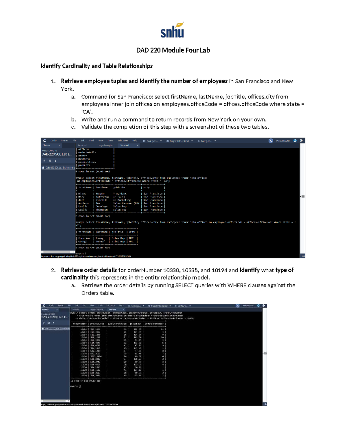 DAD M4 Lab - Module 4 - DAD 220 Module Four Lab Identify Cardinality ...