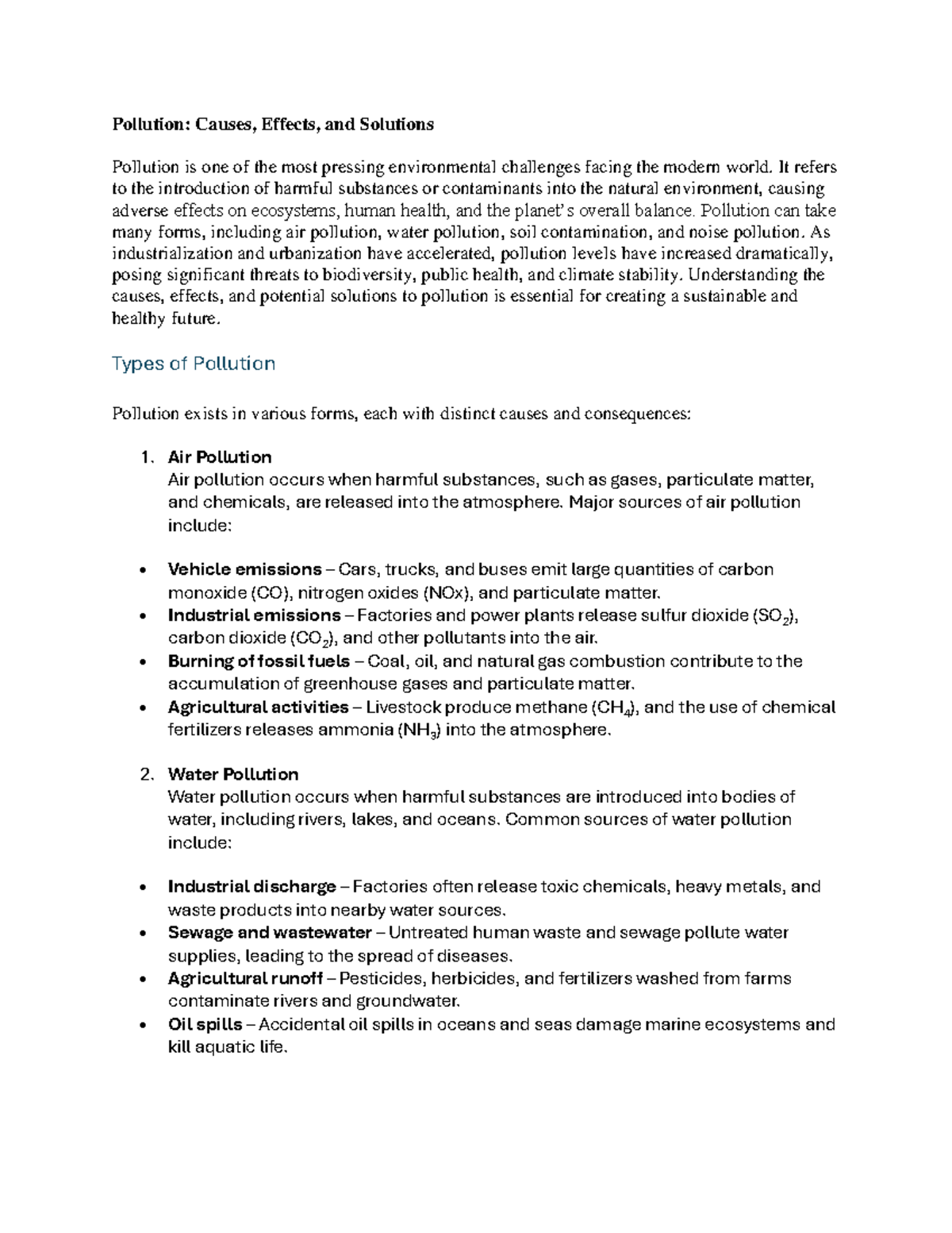 Pollution: Causes, Effects, and Solutions - ENV 101 Final Exam Notes ...