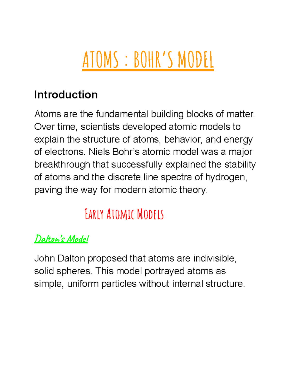 ATOMS: Introduction to Atomic Models and Their Evolution - Studocu