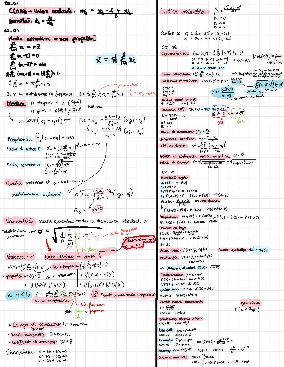 Formule e Proprietà Statistiche: Appunti e Metriche di Analisi - Studocu