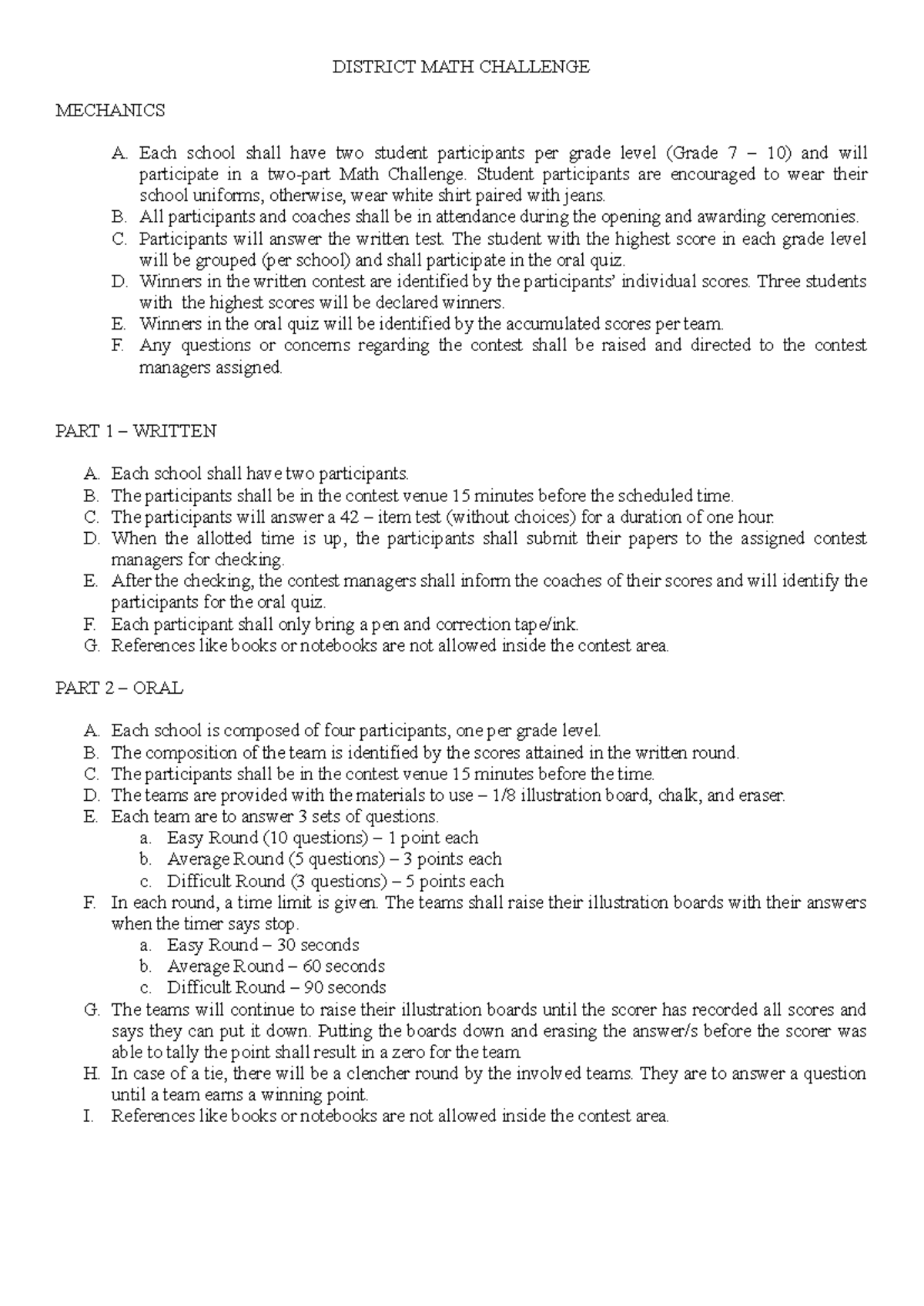 District Math Challenge Mechanics (Grades 7-10) - Studocu