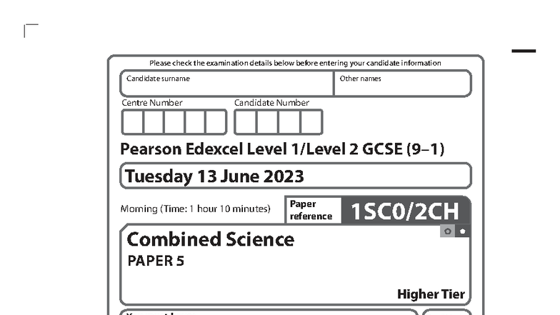 GCSE Combined Science PAPER 5 Higher Tier Exam Details - June 2023 ...