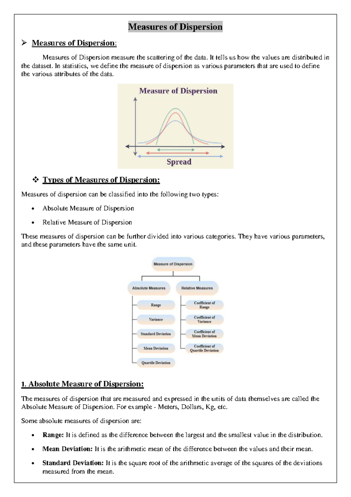 Measures of Dispersion: Understanding Absolute & Relative Types - Studocu