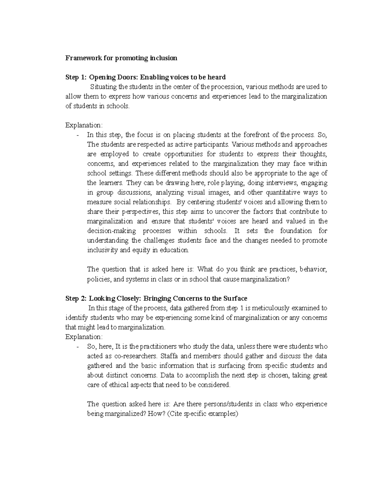 Promoting Inclusion in Education: A Framework for Addressing ...