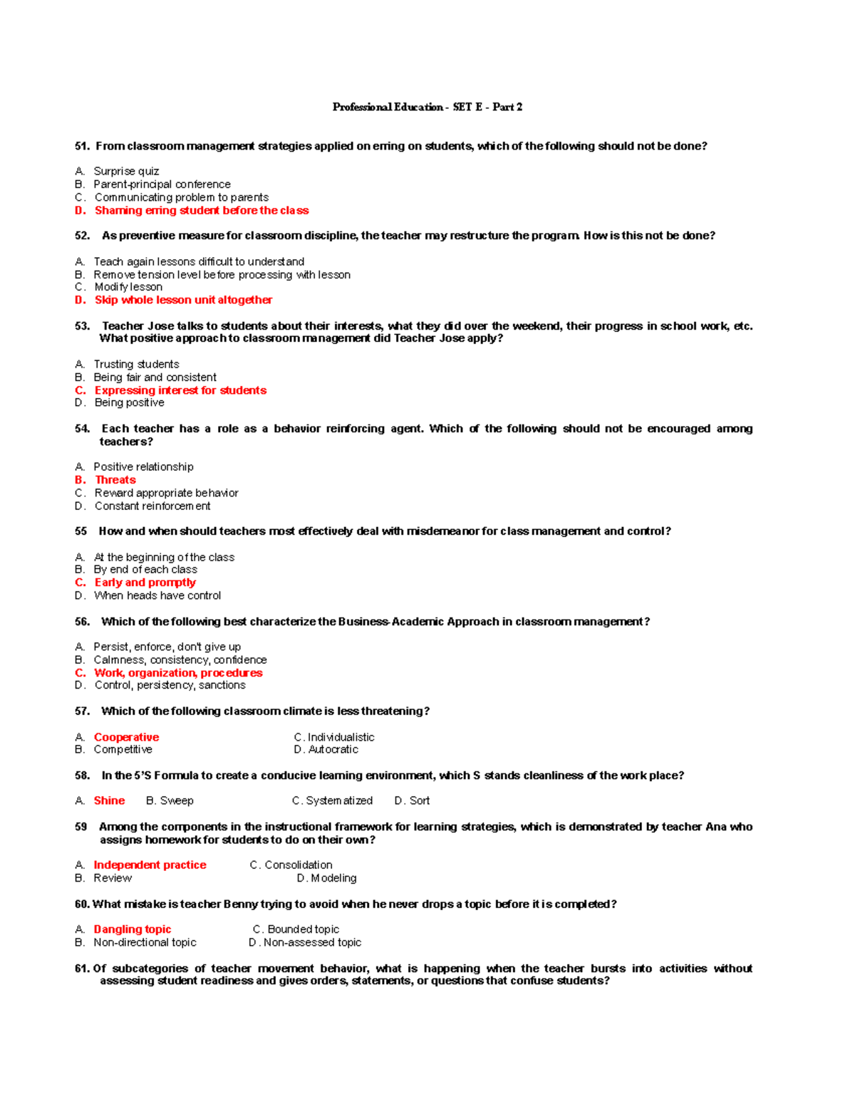Professional Education - SET E - Part 2 Exam Review Notes - Studocu