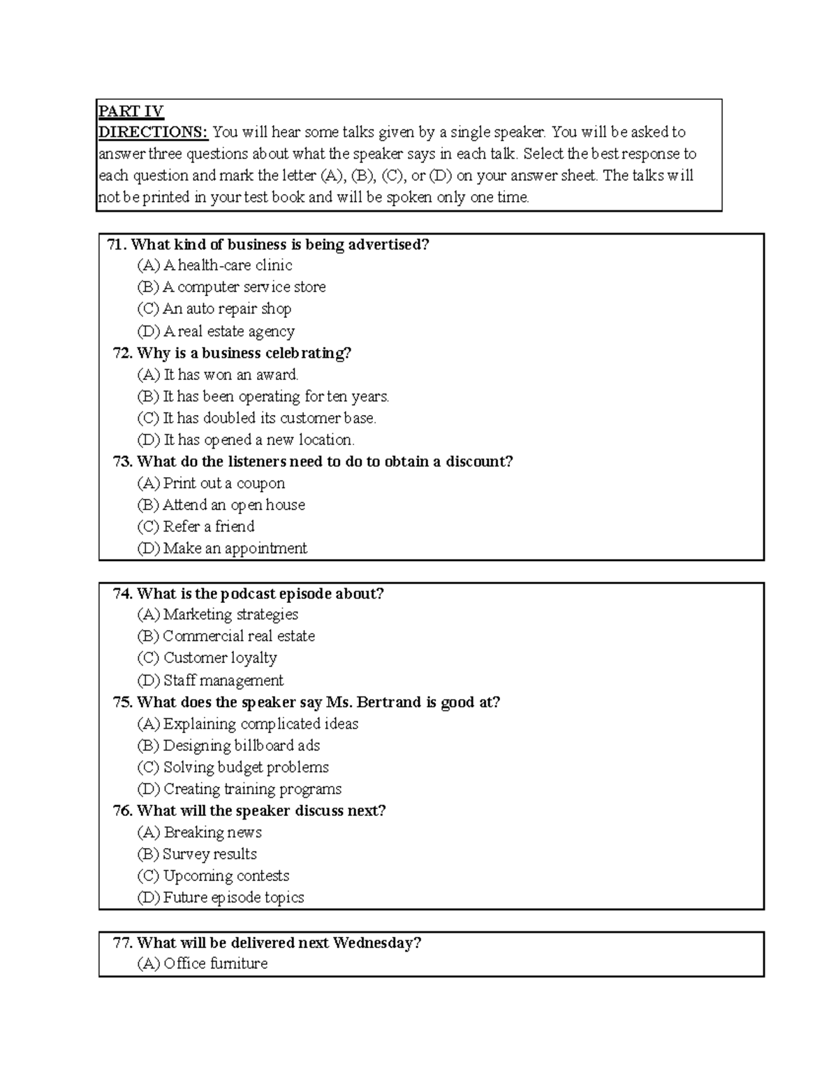 Listening Revision - Part 4 Practice Questions and Answers - Studocu