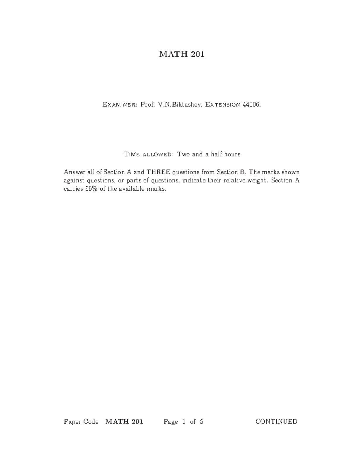 MATH 201 Final Exam Jan 2008 - Solutions and Detailed Answers - Studocu