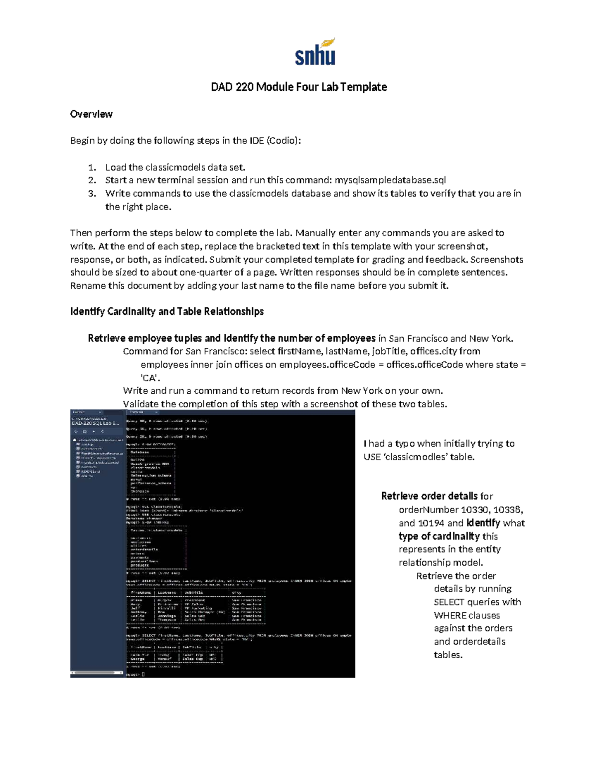 DAD 220 Module Four Lab Template Overview - Thompson's Submission - Studocu