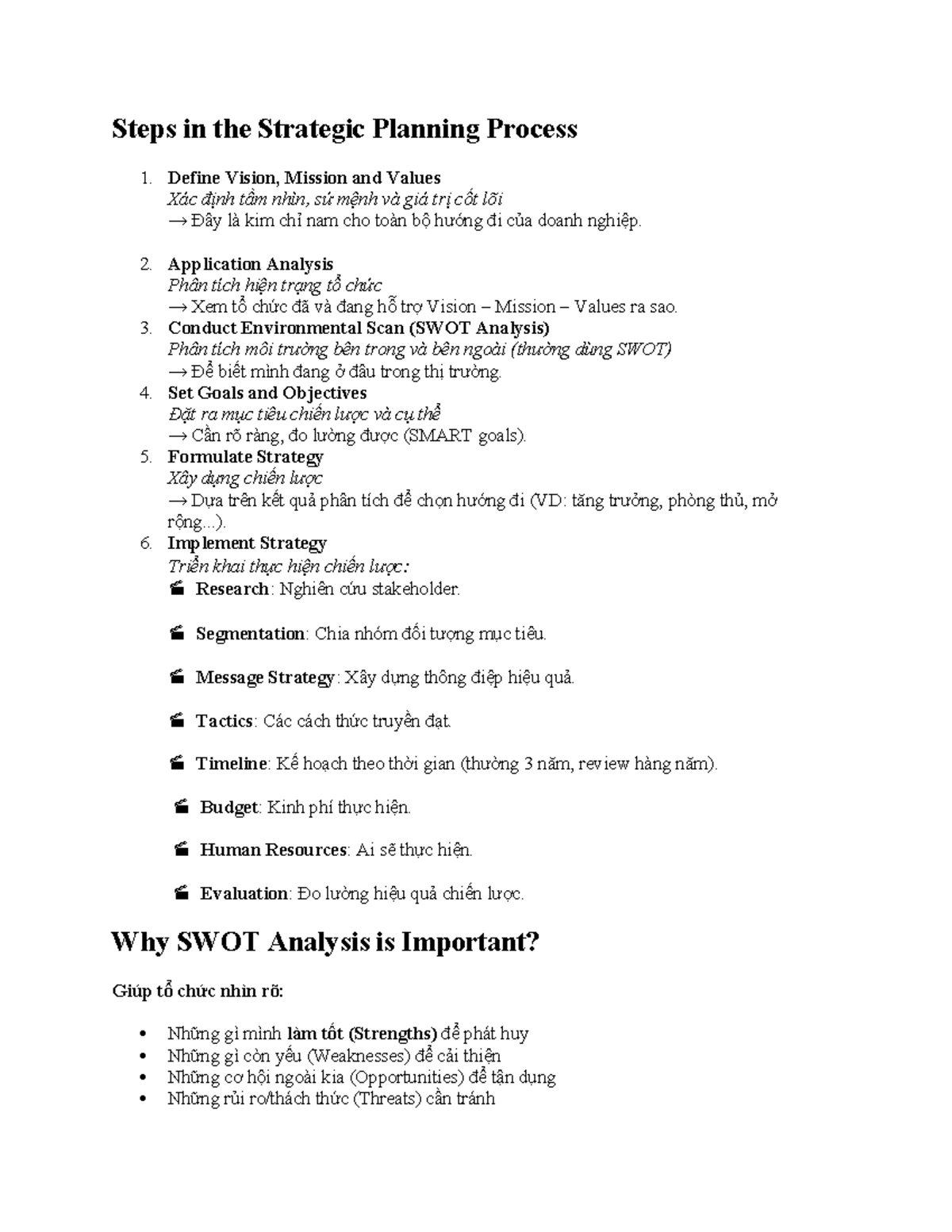 Strategic Planning Process Steps: Vision, SWOT, Goals & Implementation ...