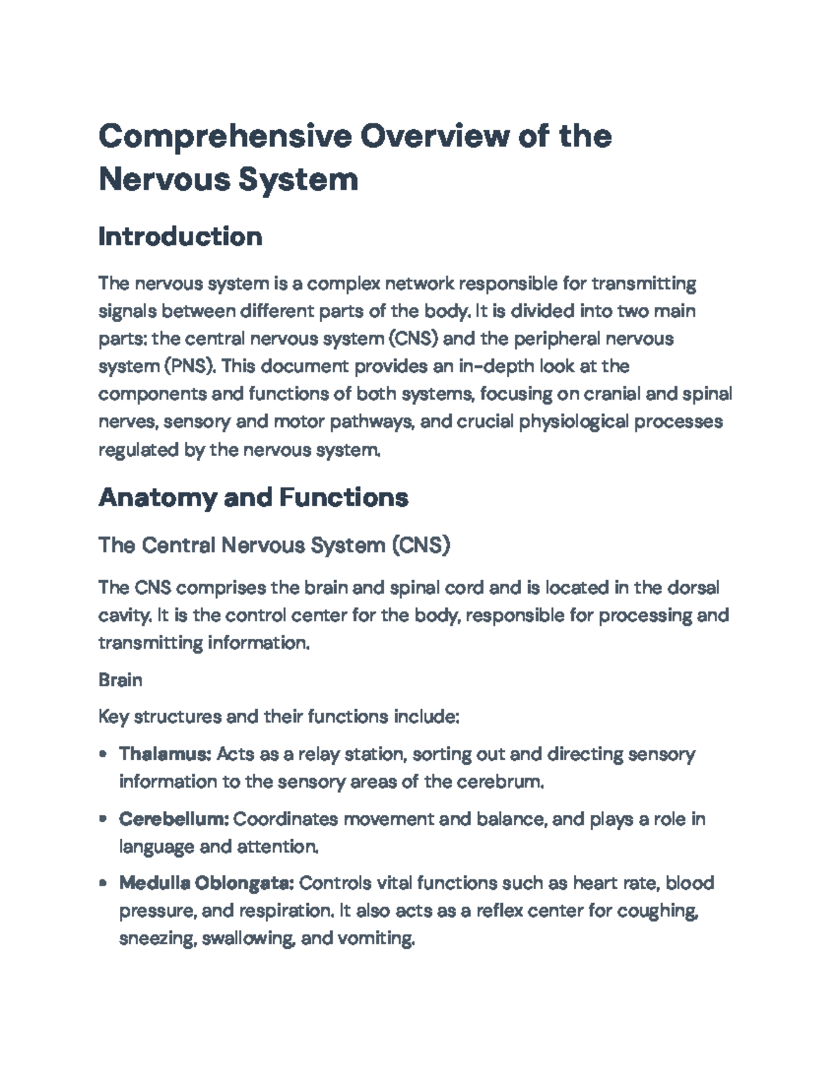 Comprehensive Overview of the Nervous System: Structure & Functions - Comprehensive Overview of ...