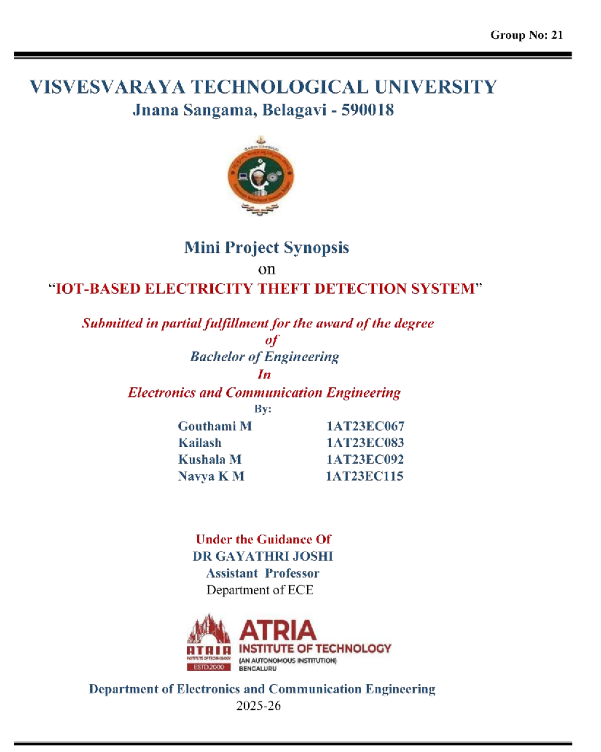 Group 21 Mini Project Synopsis: IoT-Based Electricity Theft Detection ...