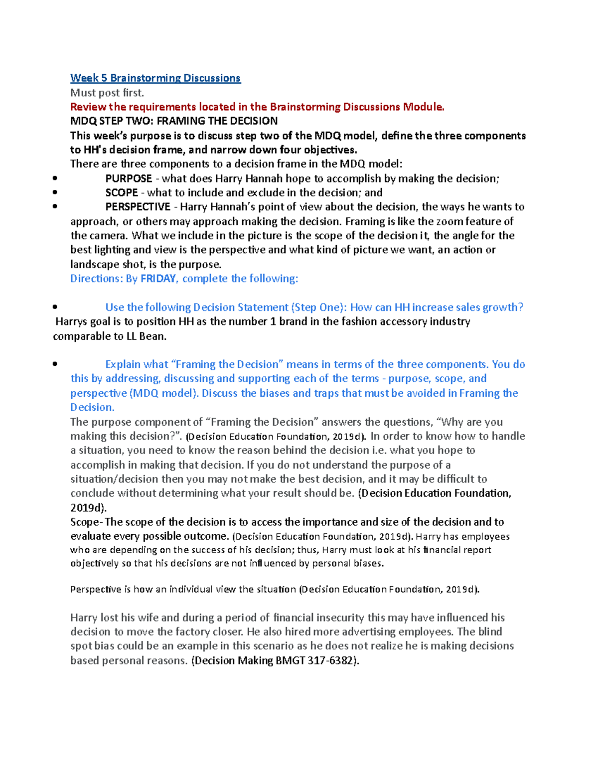 Week 5 Final Discussions - Week 5 Brainstorming Discussions Must post ...