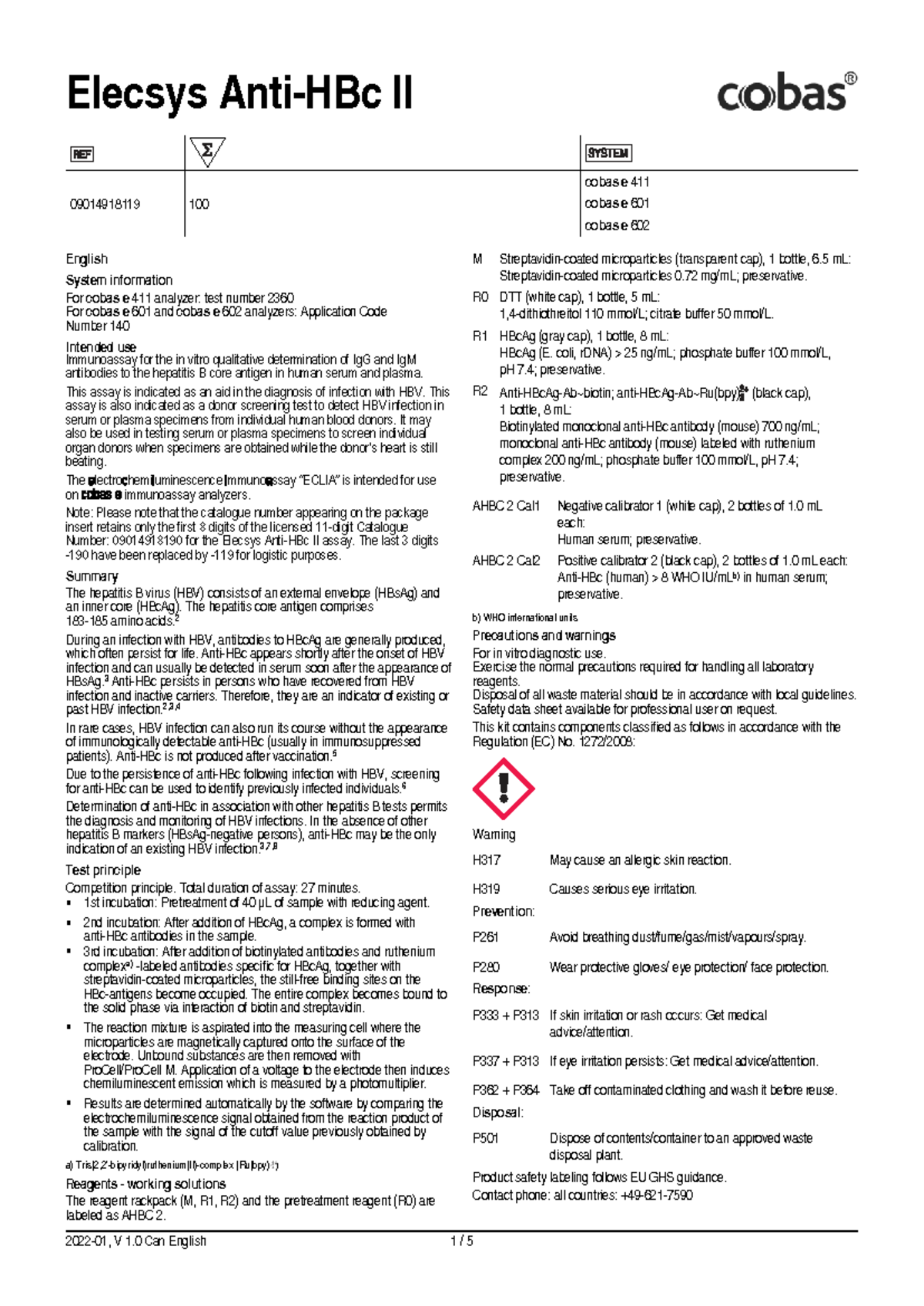 Elecsys II Anti-HBc Assay Information for cobas e 411/601/602 - Studocu