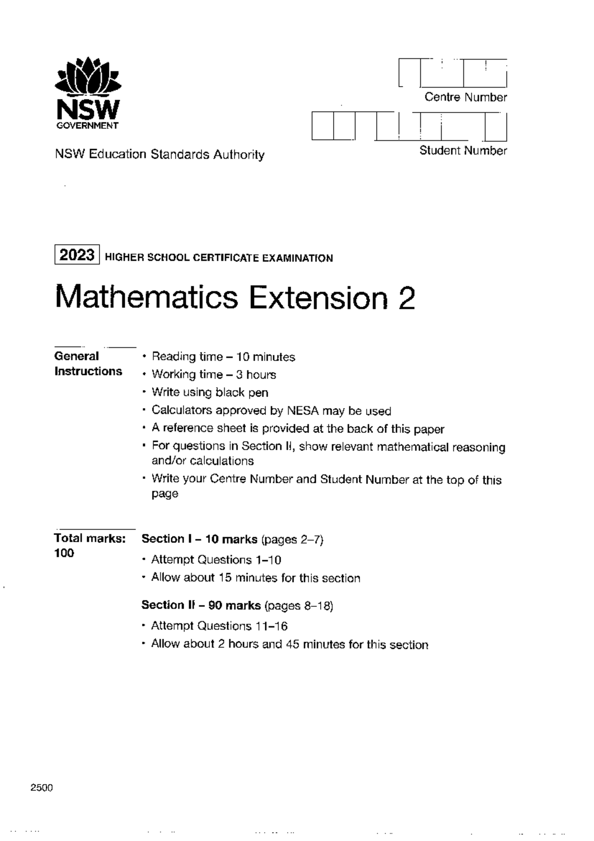 2023 HSC Mathematics Extension 2 (4U) Past Exam Paper - Studocu