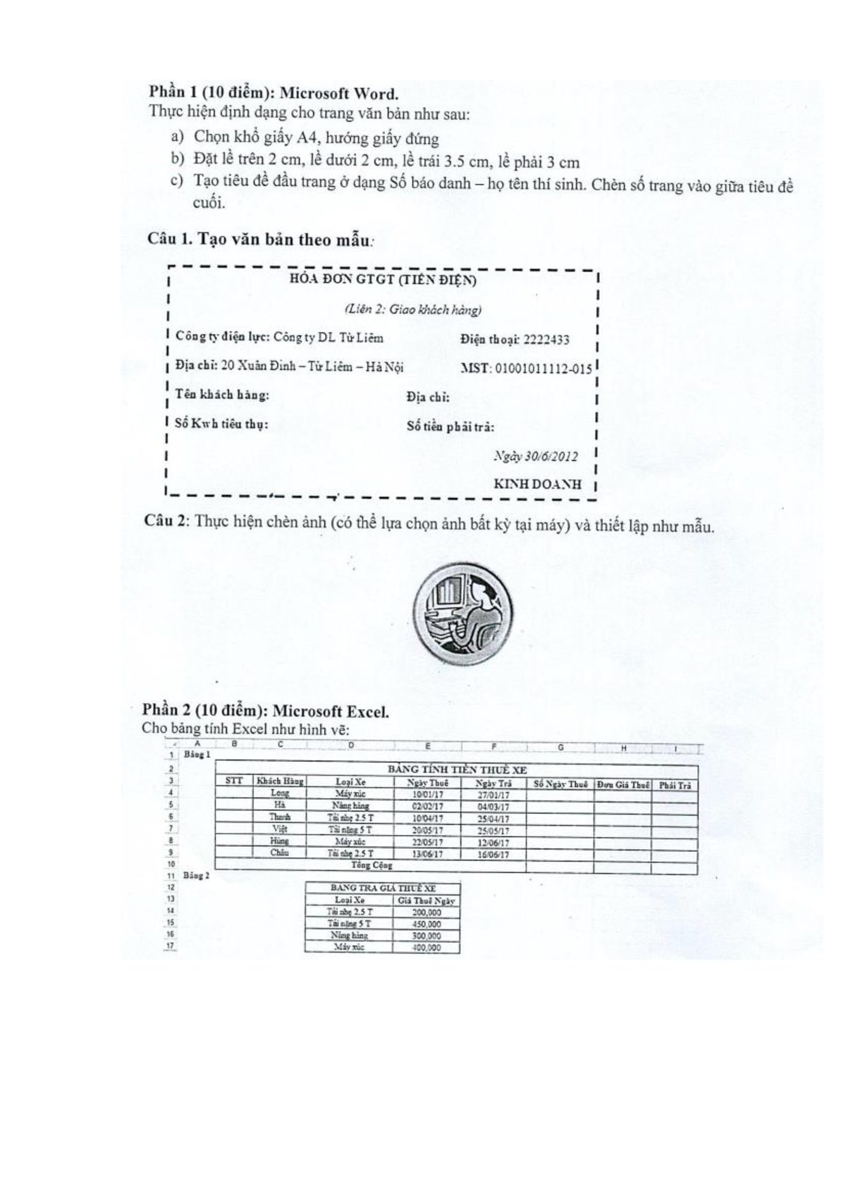 Đề 1 (10 điểm): Hướng dẫn sử dụng Microsoft Word và Excel - Studocu