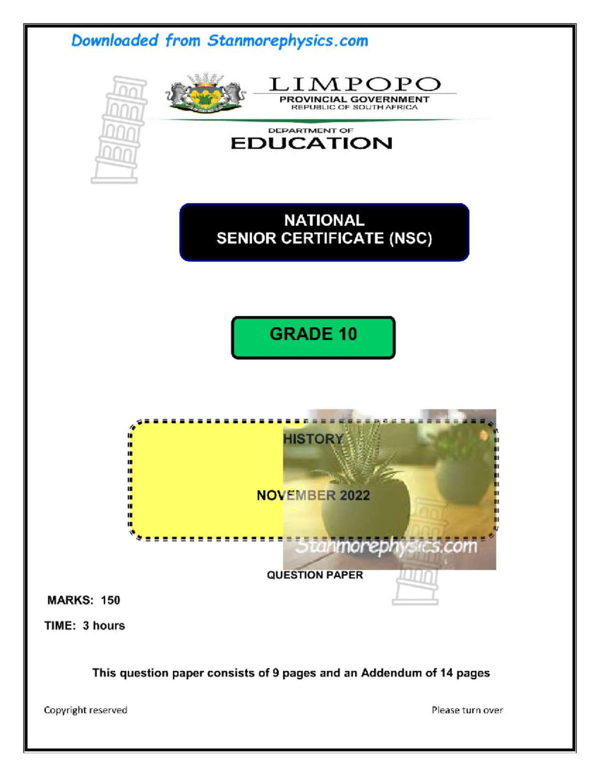 Grade 10 History NSC November 2022 Question Paper & Memo - Studocu