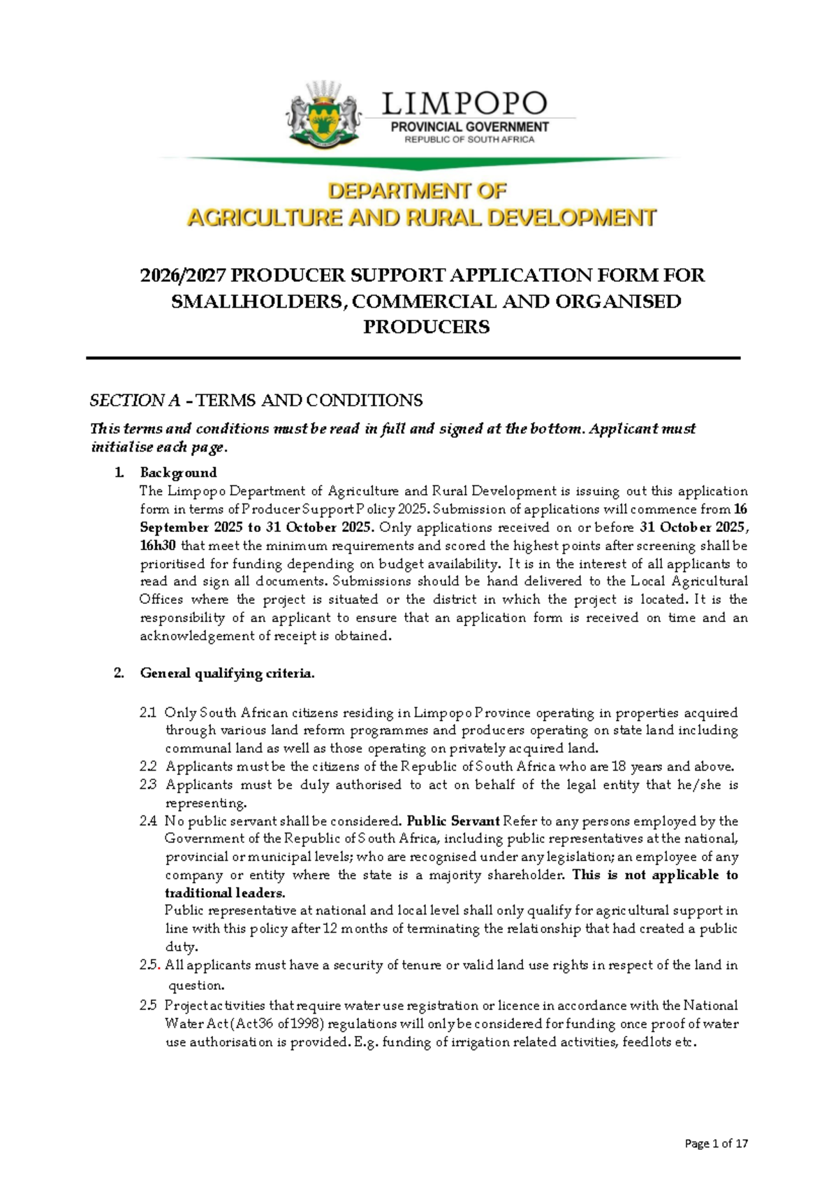 LDARD Smallholder Producer Support Application Form 2026-2027 - Studocu