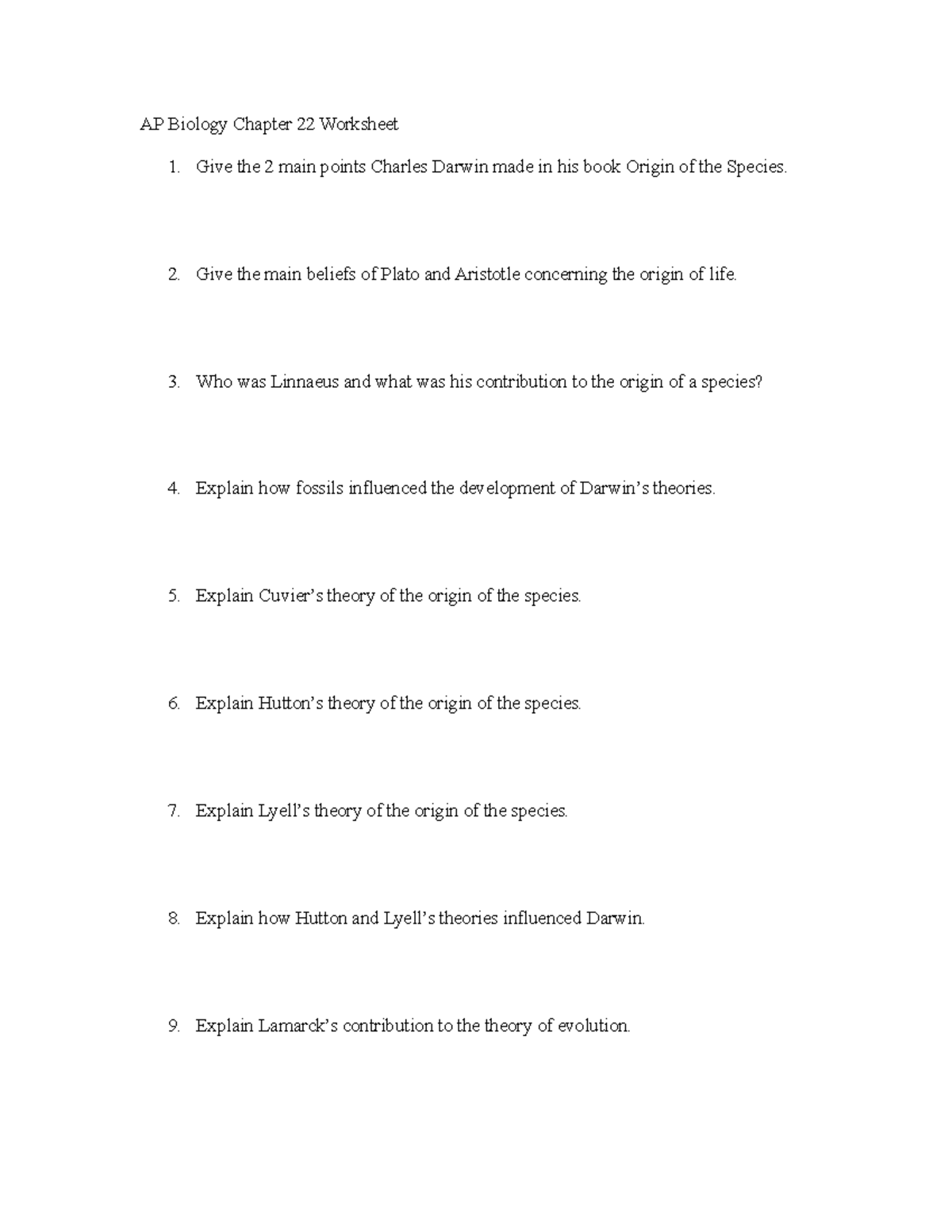 Ap biology chapter 22 worksheet - AP Biology Chapter 22 Worksheet1 ...