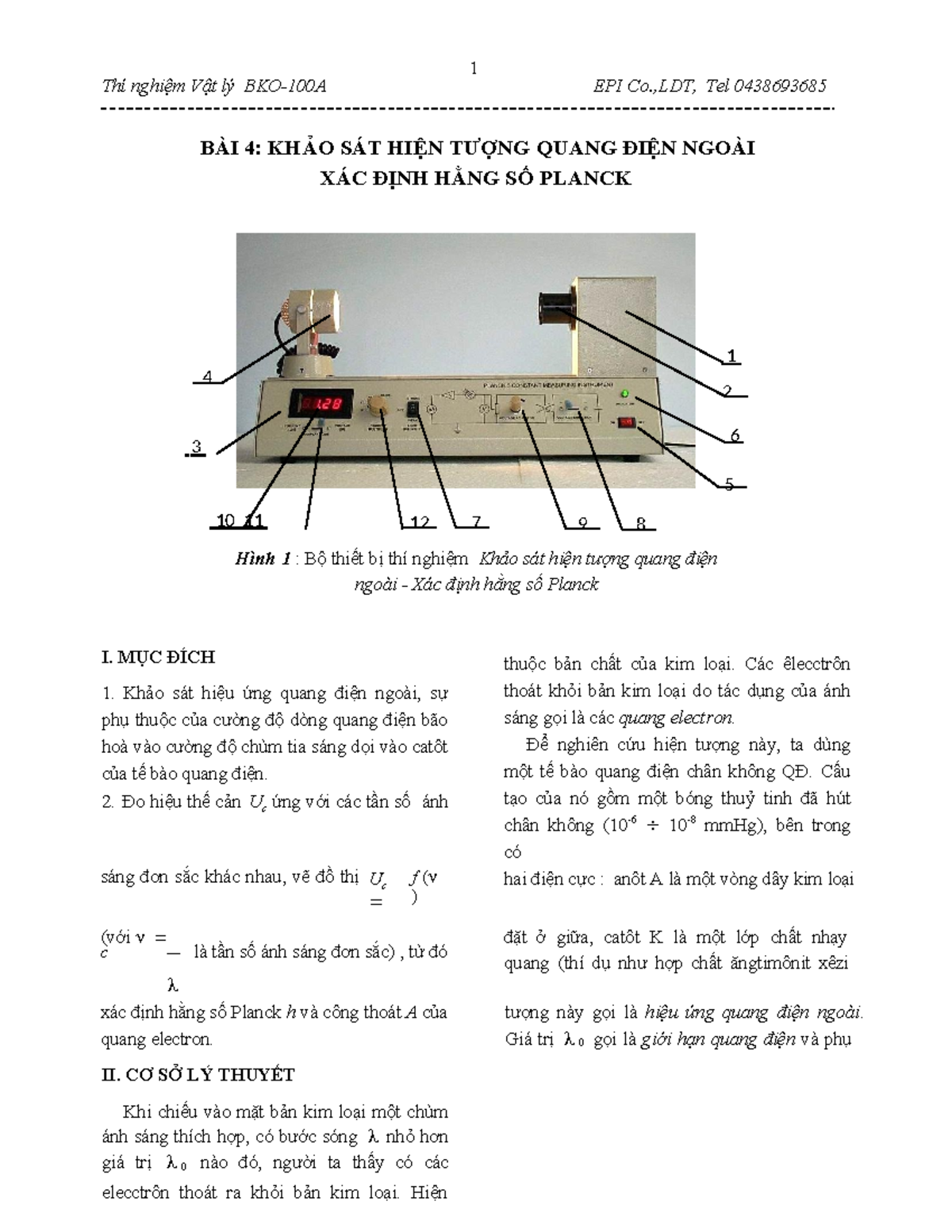 UD B4: Báo cáo Thí nghiệm Khảo sát Hiện tượng Quang Điện và Hằng số ...
