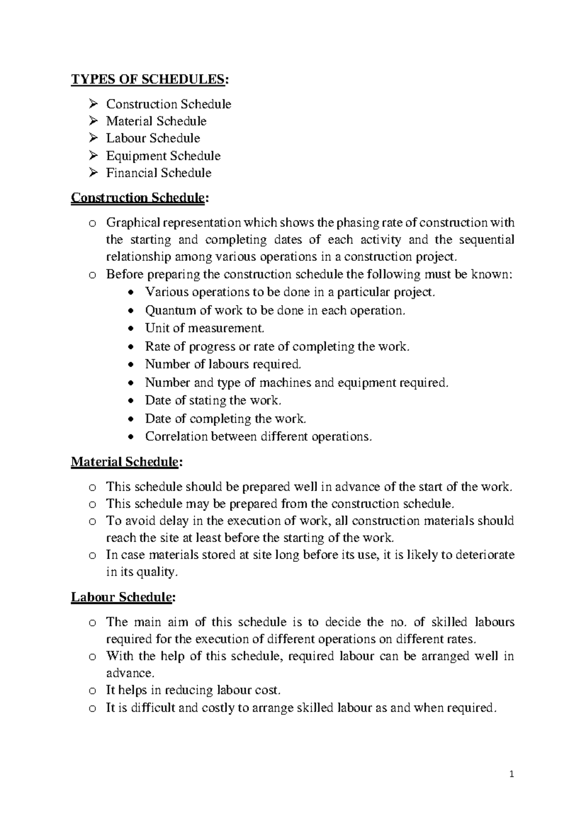 Types of Schedules for Construction Projects - Studocu