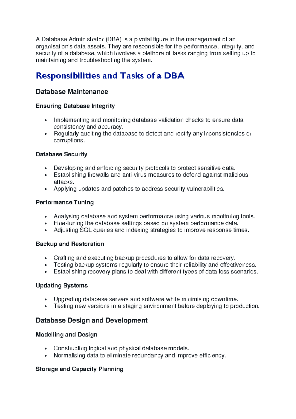 A.3.1 - Essential DBA Responsibilities and Best Practices for Databases ...