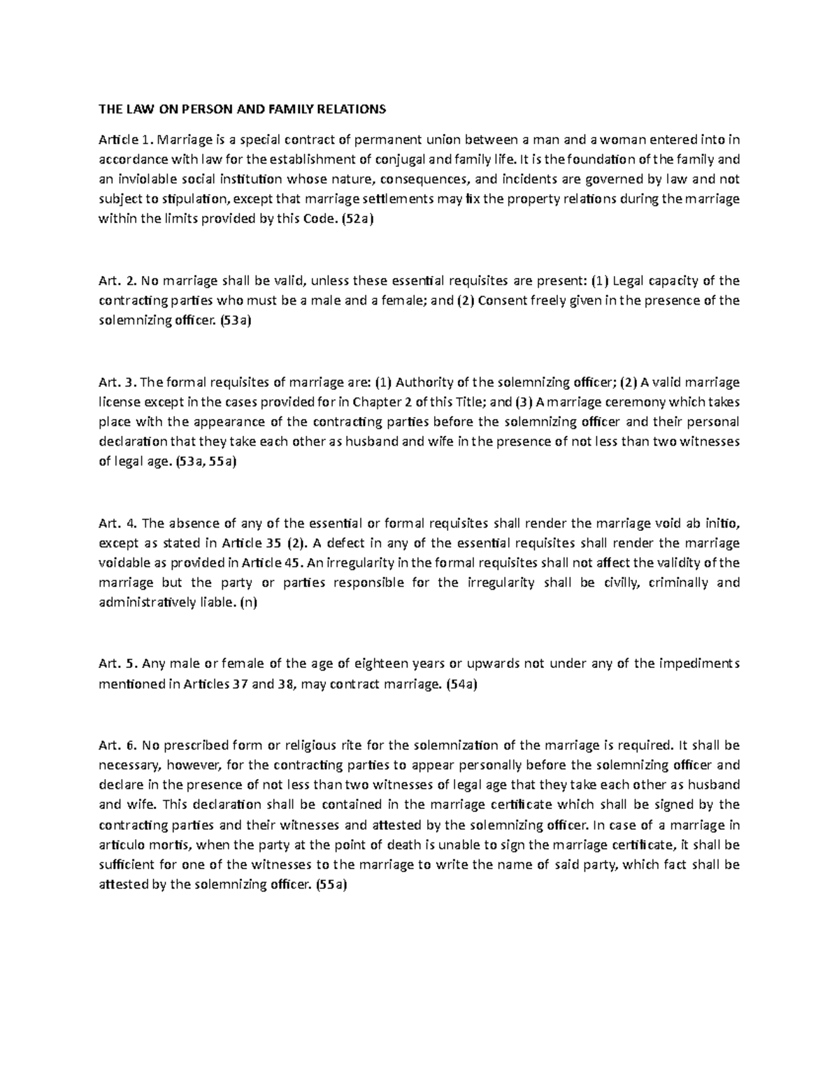 Codal FC: The Law on Persons and Family Relations Overview - Studocu