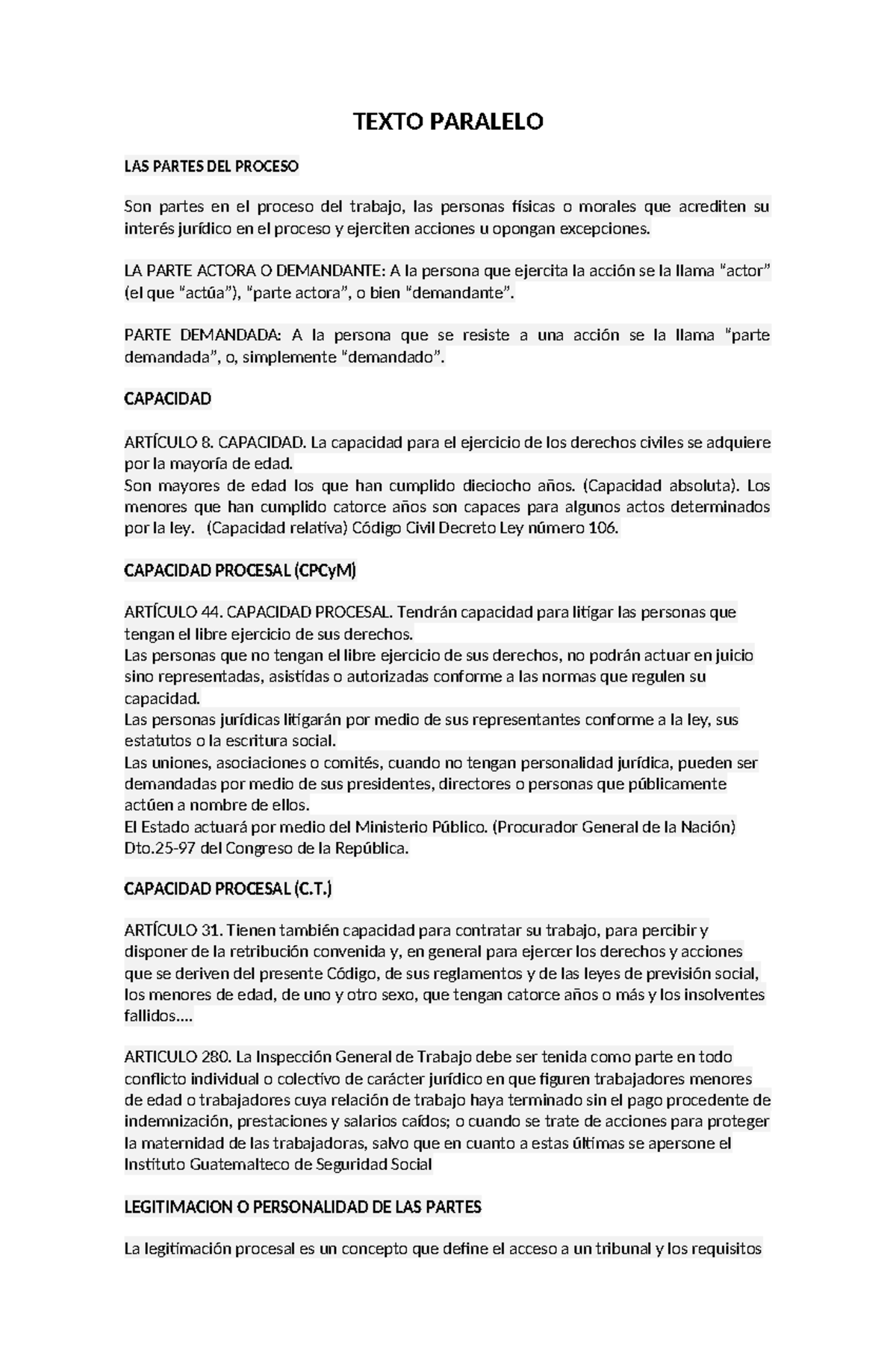 Texto Paralelo 2 - resumen - TEXTO PARALELO LAS PARTES DEL PROCESO Son ...