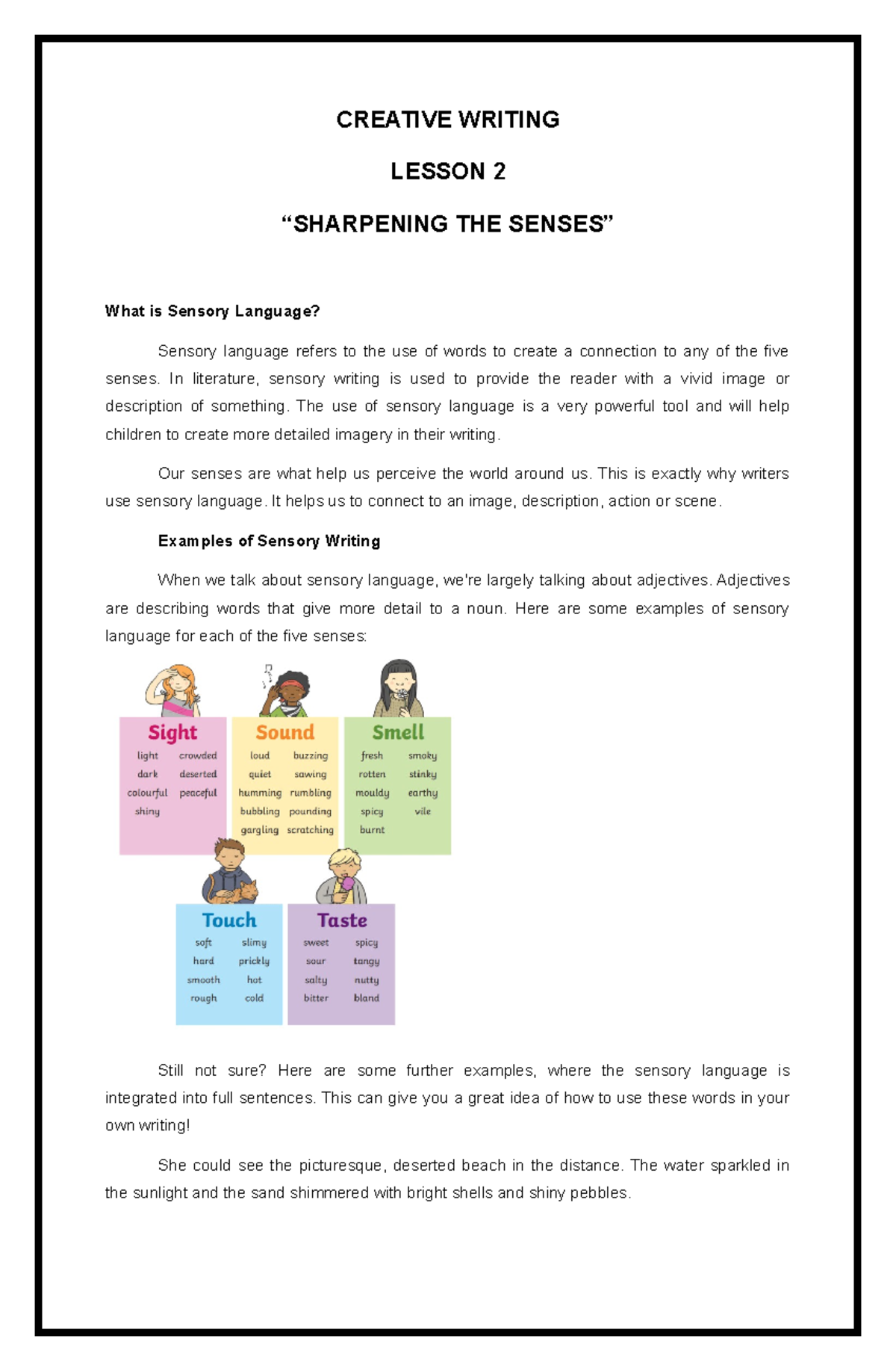 Lesson 2 Creative Writing - CREATIVE WRITING LESSON 2 “SHARPENING THE ...