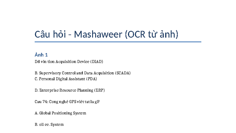 Mashaweer - Câu Hỏi Ôn Tập (OCR từ ảnh) - Studocu