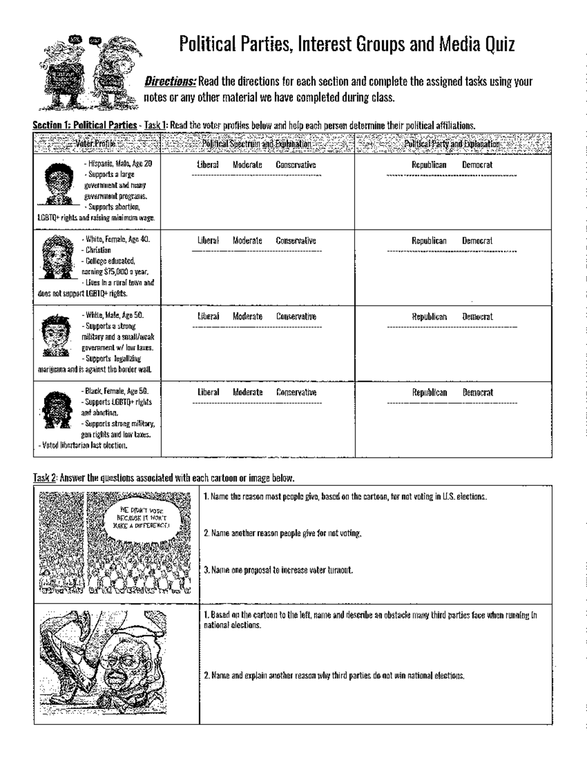CRICK Political Parties, Interest Groups and Media Quiz TEGNERIMENT ...