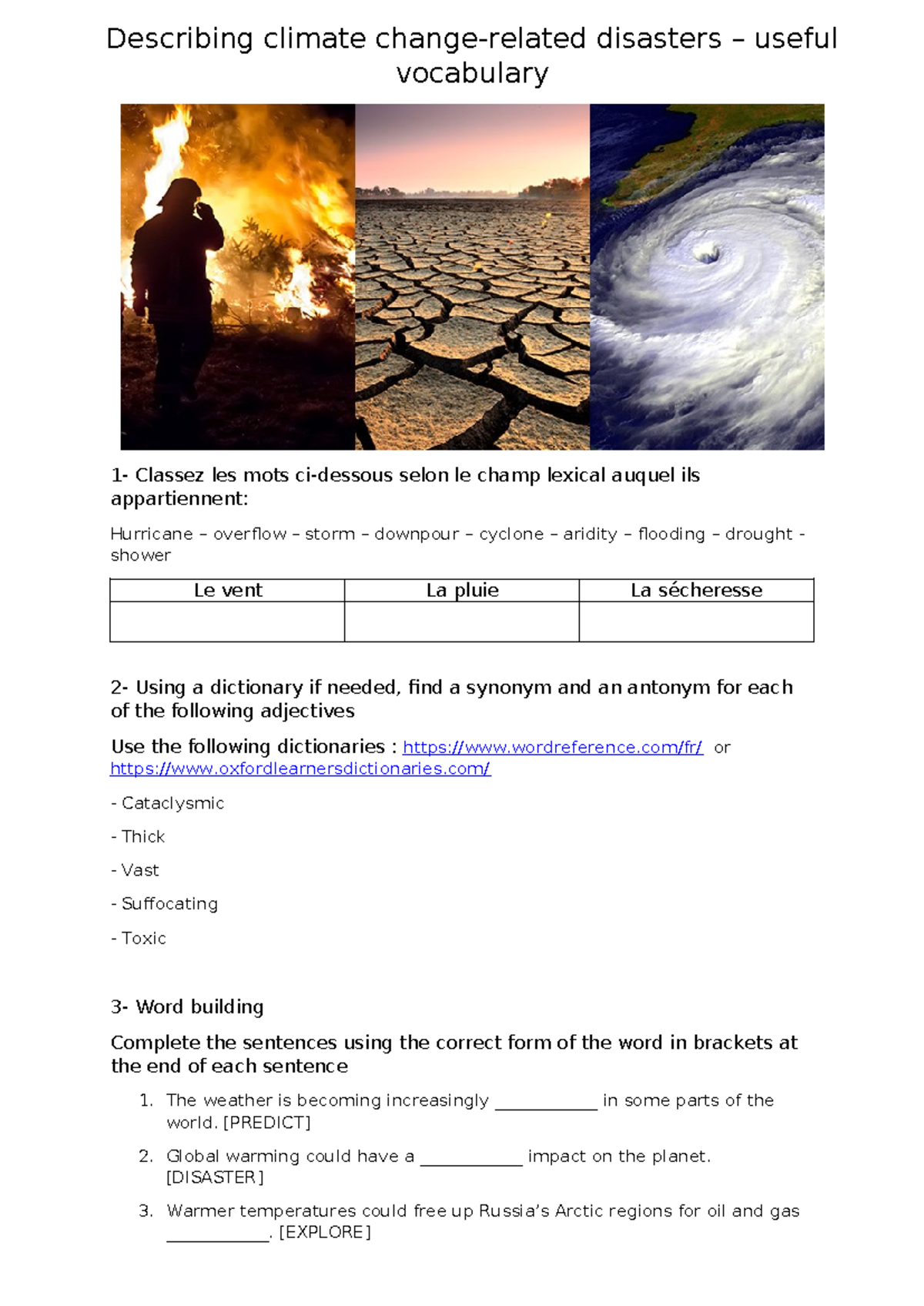 Describing Climate Change- Related Disasters - Useful Vocabulary ...