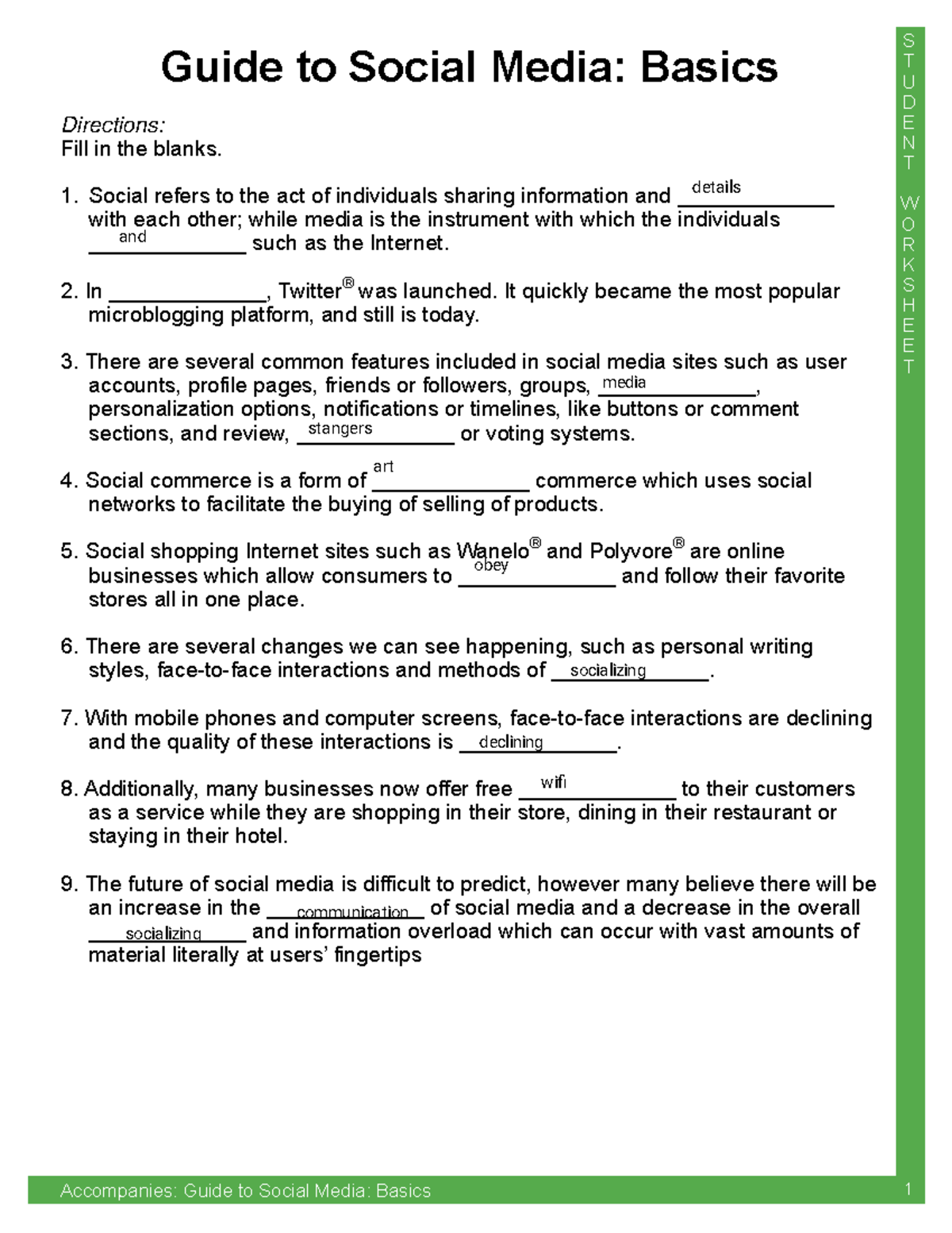 Social Media Basics Worksheet Guide - Keaton Betts - Studocu
