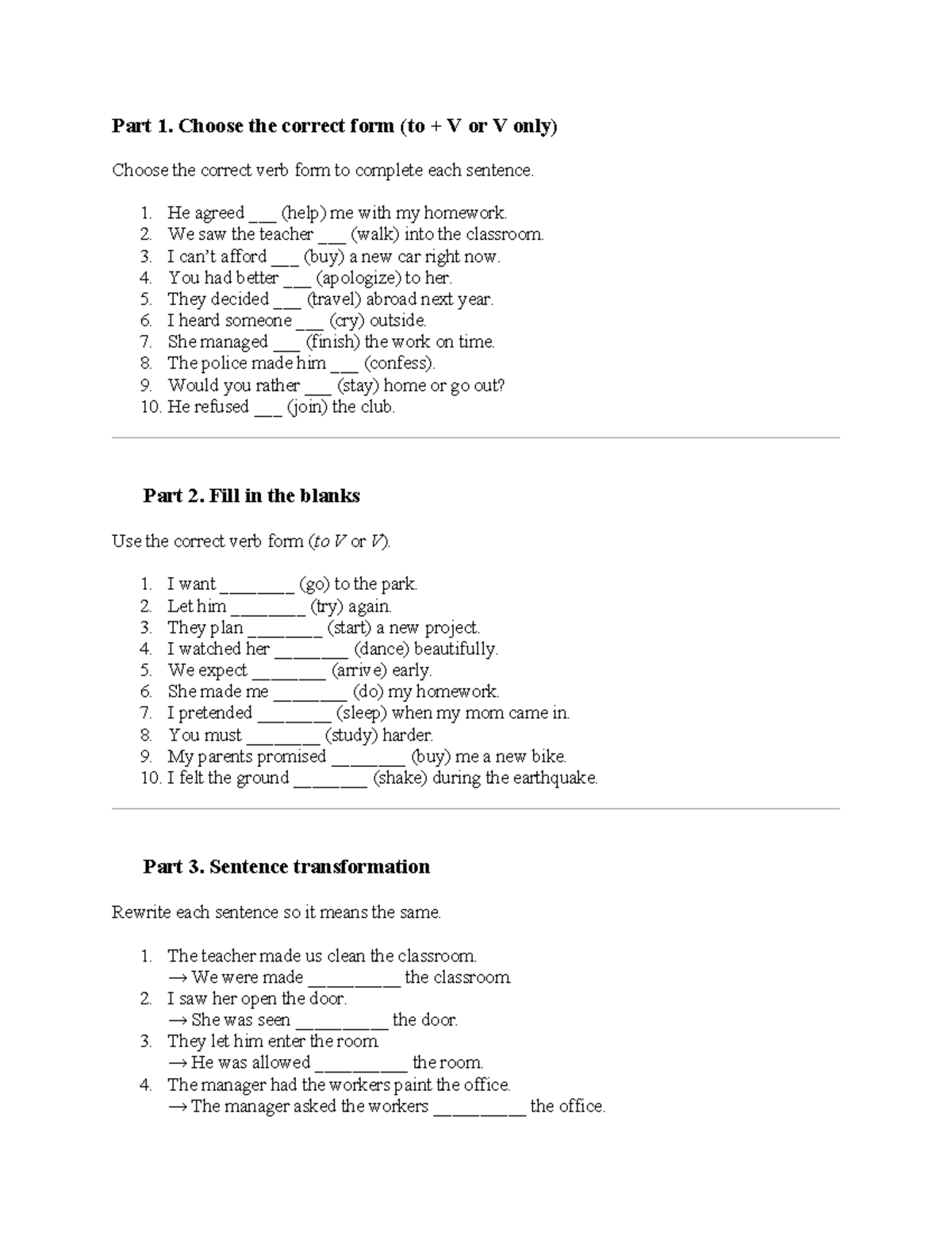 BTVN UNIT 3 - Verb Forms and Sentence Transformation Exercises - Studocu