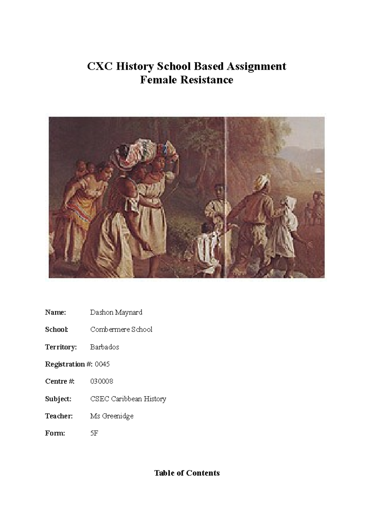 CSEC 5F History SBA: Female Resistance in Caribbean Slavery - Studocu