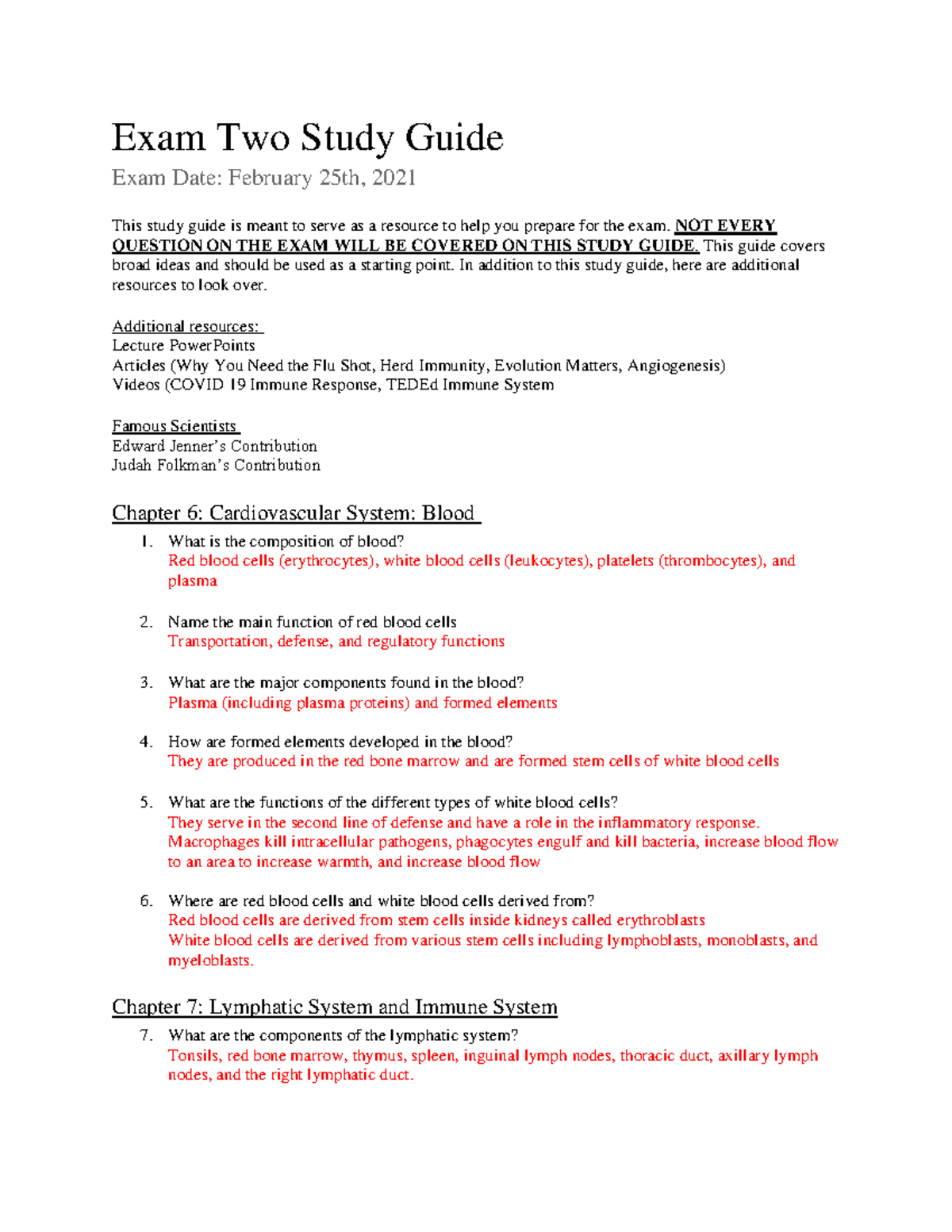 Human Biology Unit 2 Study Guide: Exam 2 Review and Answer Key - Studocu
