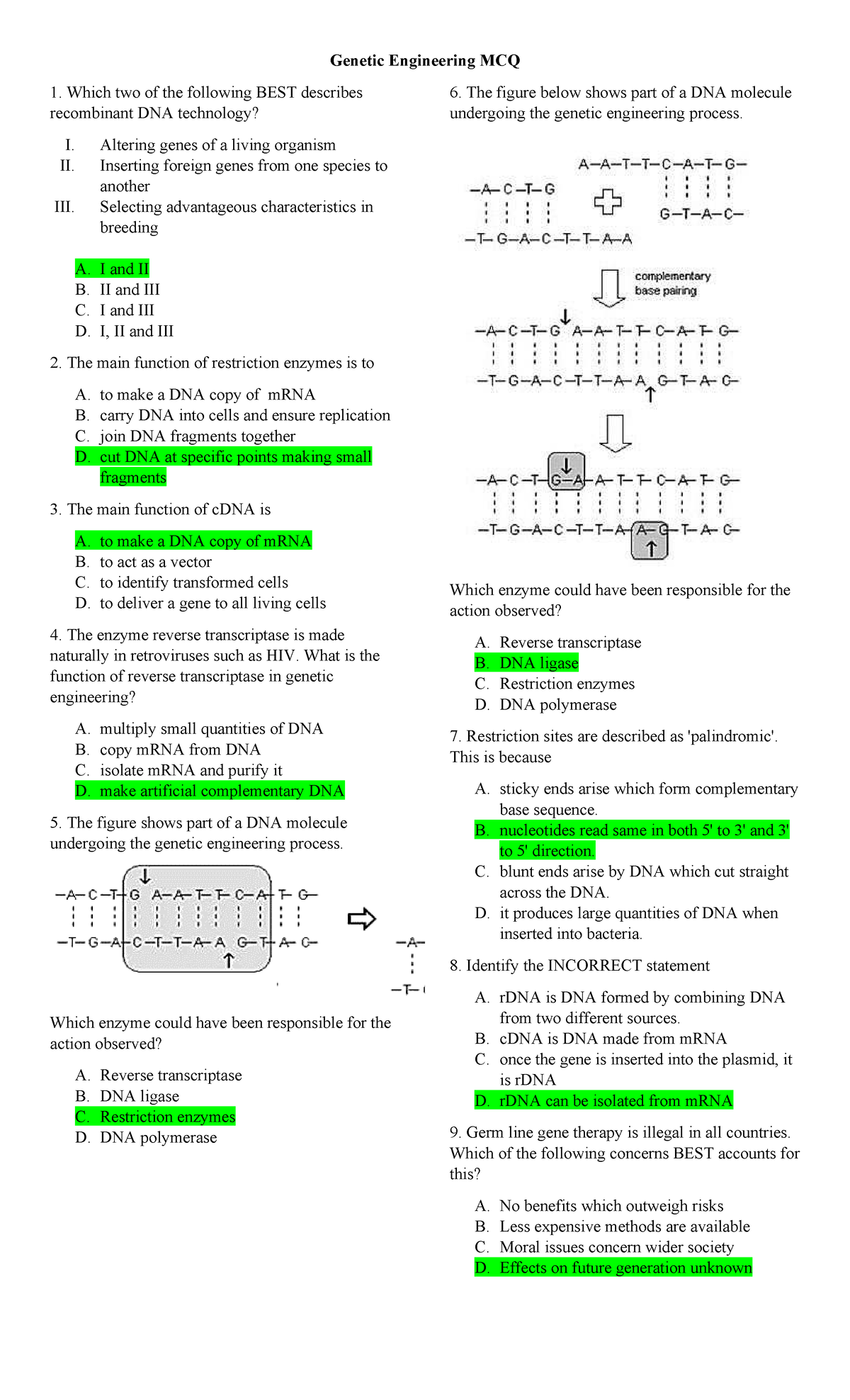 11. Genetic Engineering MCQ With Ans - Genetic Engineering MCQ Which ...