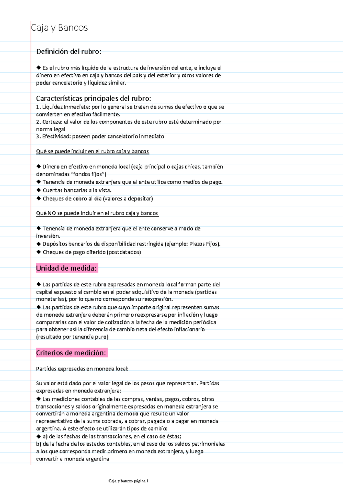 Caja y Bancos - Apuntes para primer parcial - Definición del rubro: Es ...