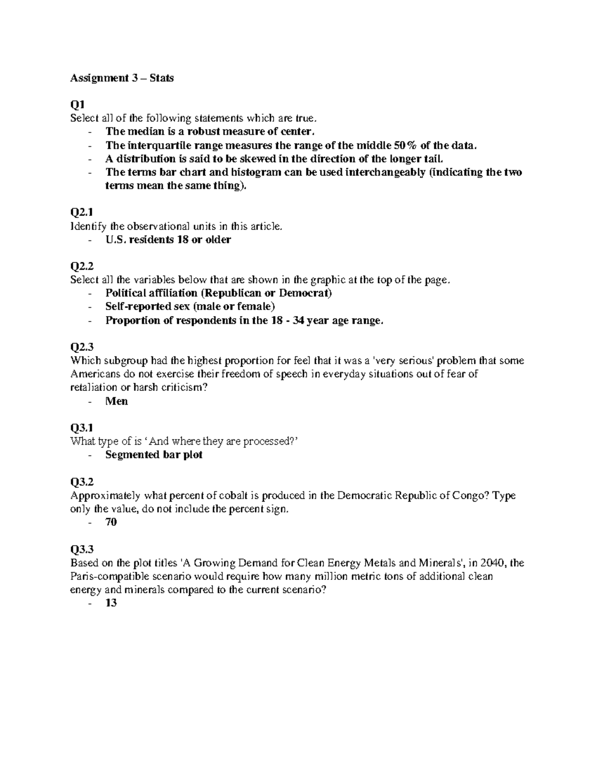 Assignment 3 - Statistical Analysis & Observational Units - Studocu