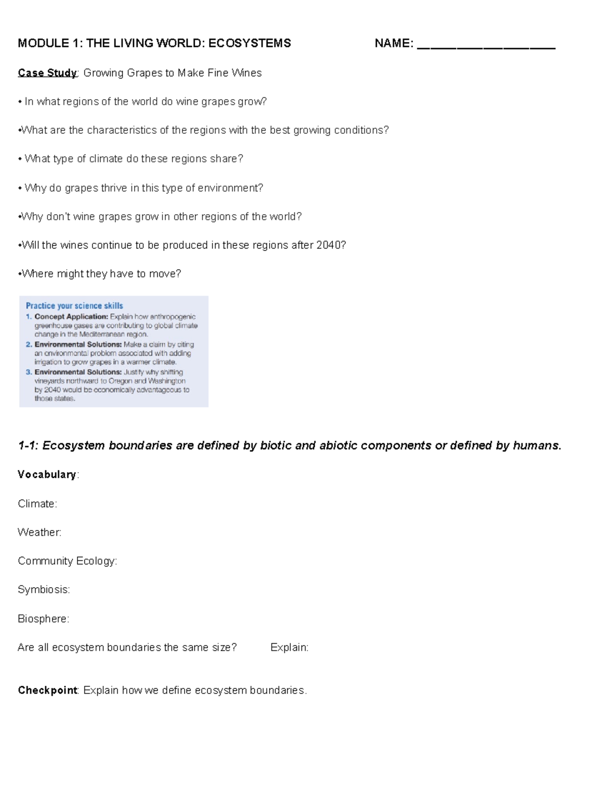 MODULE 1: ECOSYSTEMS CASE STUDY - GROWING GRAPES FOR WINE - Studocu