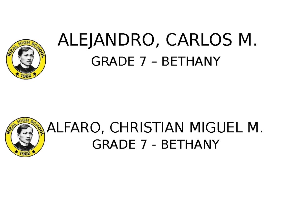 Sample-NAME-TAG - hgjhg - Arts Grade 8 high school - ALEJANDRO, CARLOS ...