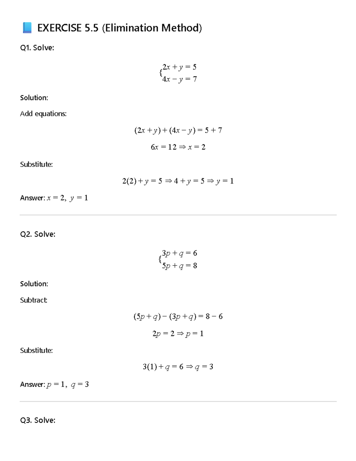📘 MATH 101: Exercise 5.5 & 5.6 Solutions (Elimination & Substitution ...
