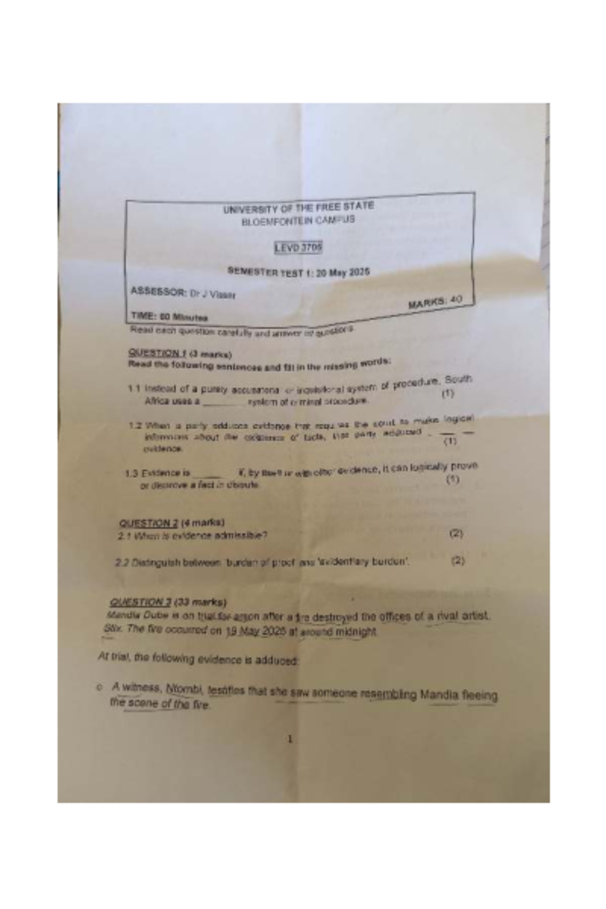 LEVD 3705 Semester Test 1: Criminal Procedure Insights - 20 May 2025 ...