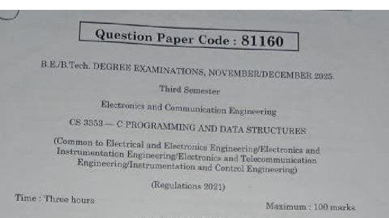 CS3353 C Programming and Data Structures Nov-Dec 2025 Exam Paper - Studocu
