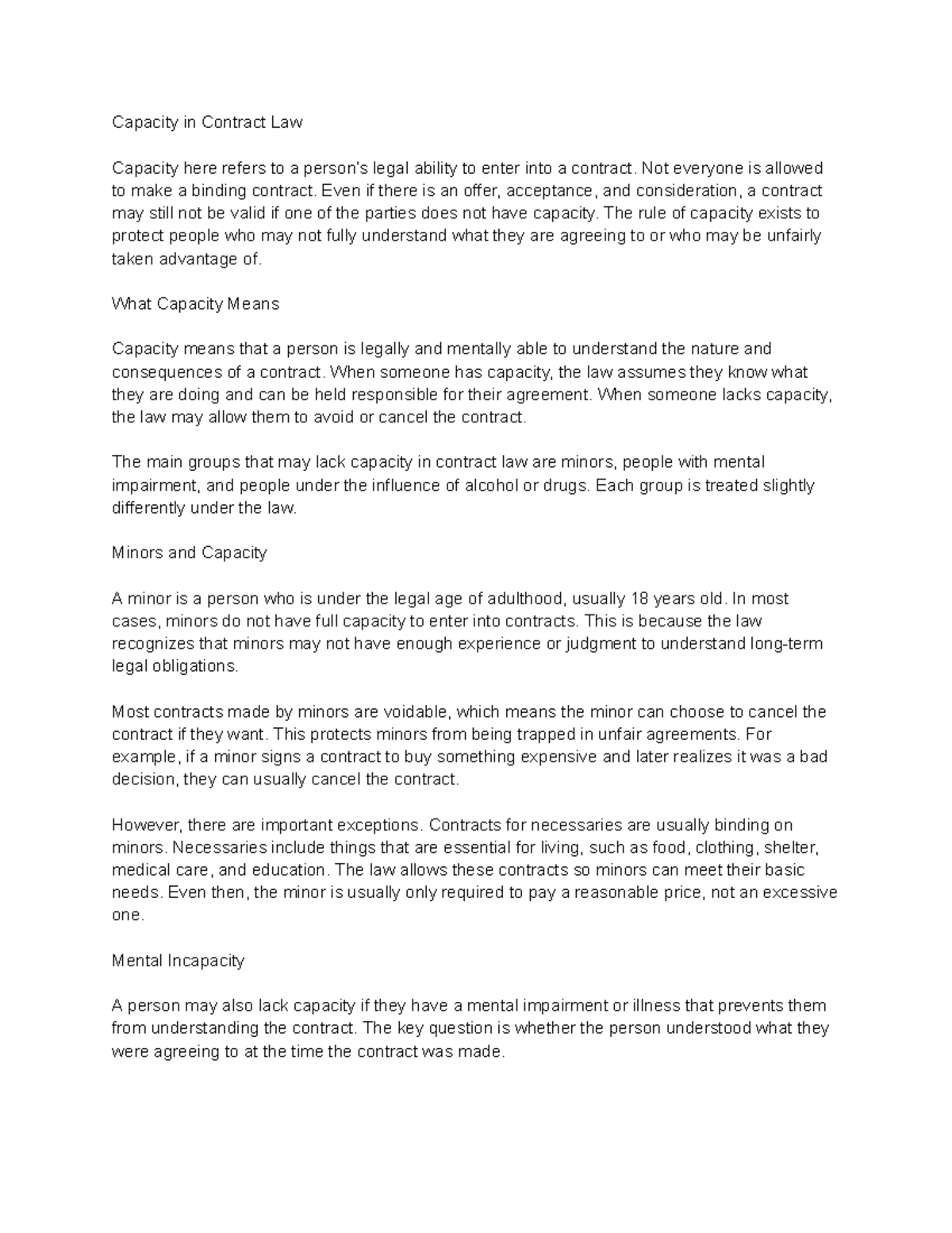 Contract Law Capacity: Understanding Legal Ability and Protection - Studocu