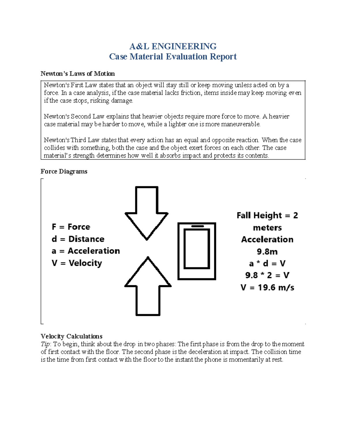 PHY 150 Project 2: Case Material Evaluation Using Newton's Laws - Studocu